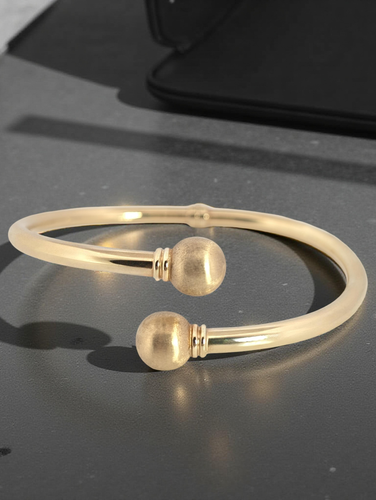 ESTATE 18K YELLOW GOLD HINGED OPENING BALL END MILOR BANGLE 7" BRACELET ...