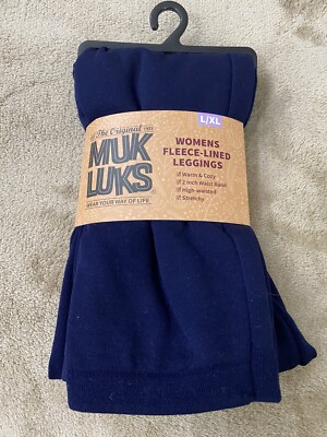 Muk Luks Women Navy Blue Fleece-Lined Warm & Cozy Leggings Size L - XL ...