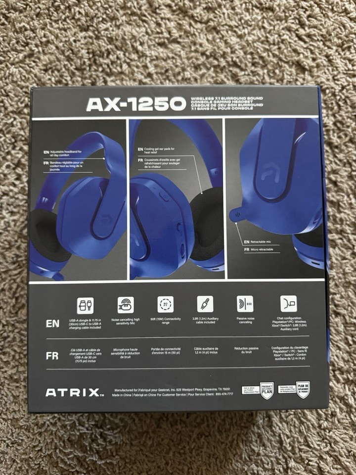 Atrix AX-1250 Wireless 7.1 Surround Sound Gaming Headset Playstation ...