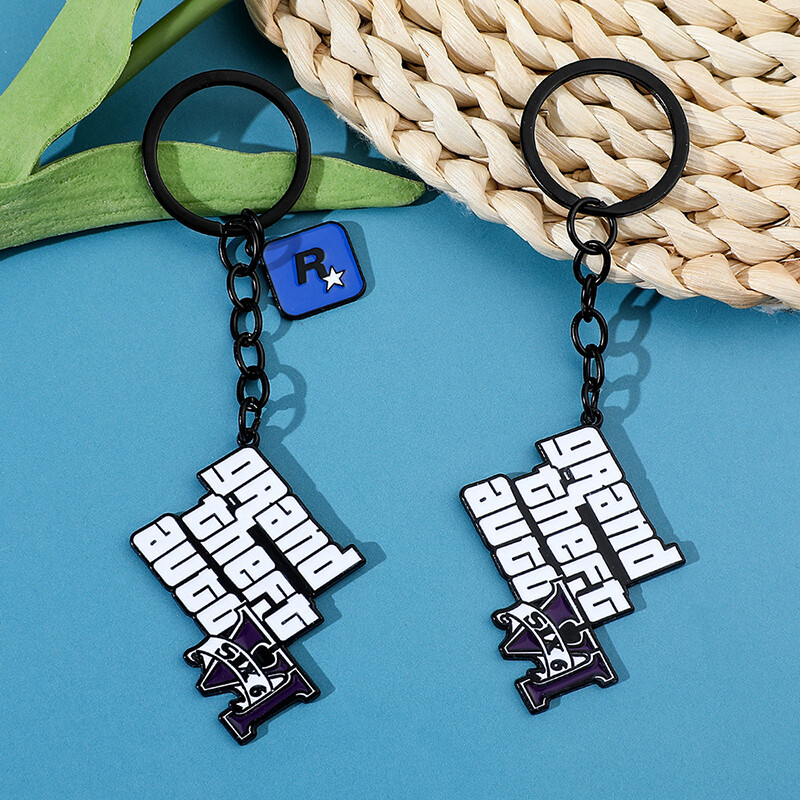 Grand Theft Auto V Keychain Cartoon Letter Metal Badge Pendant Backpack ...