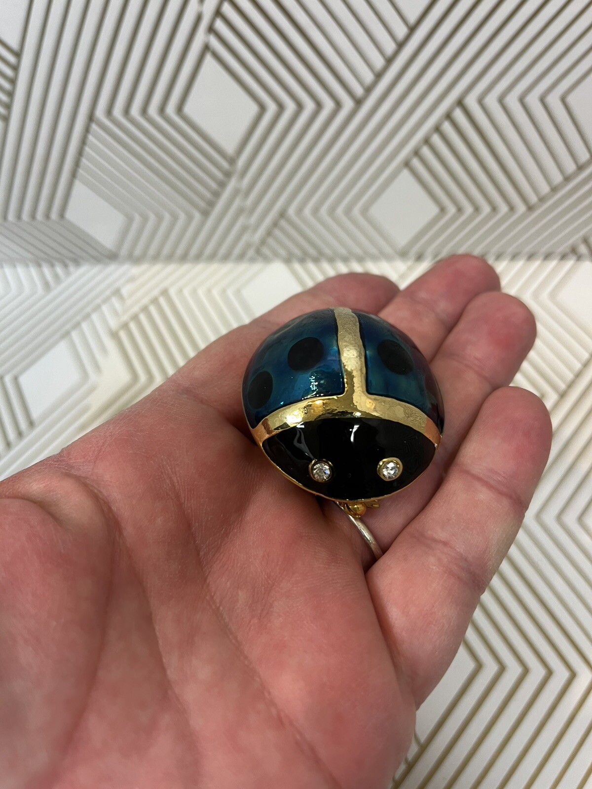 Vintage Enamel And Rhinestone Ladybug Brooch Pin Pendan… Gem