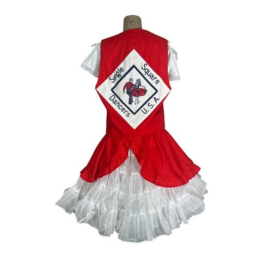 VTG Single Square Dance USA Red Competition Costume Apron Skirt Vest ...