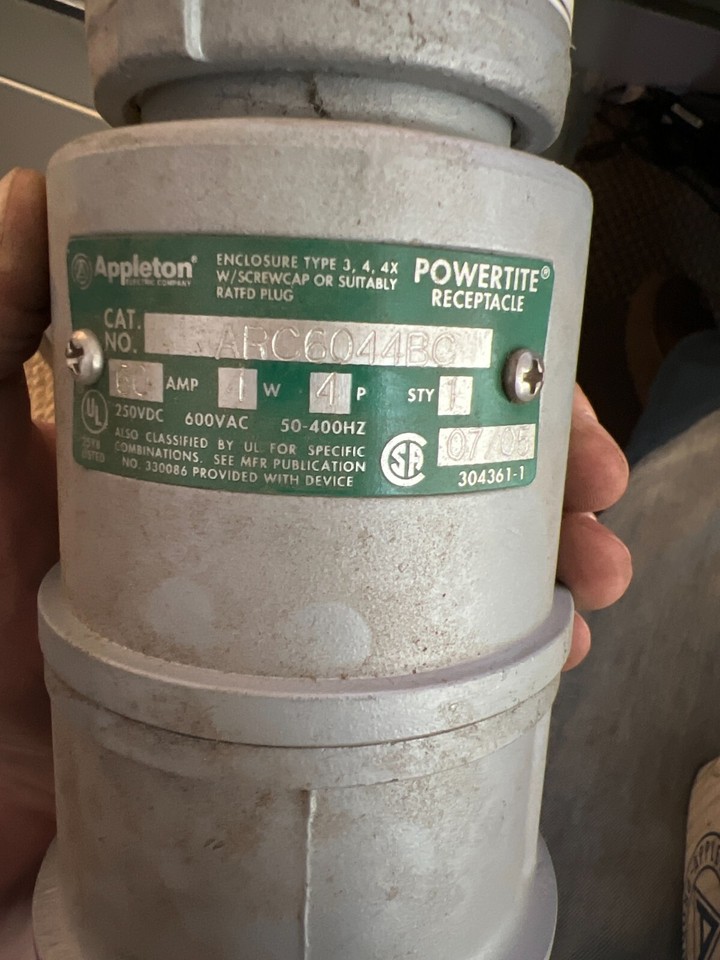 APPLETON ARC6044BC 60 Amp 4 Pole 4 Wire Female Pin & Sleeve Plug | eBay