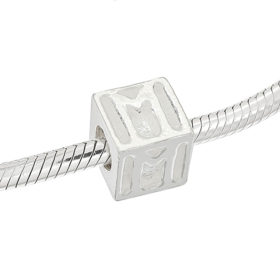 1 Sterling Silver Alphabet Initial Letter Cube Charm Bead Fit European ...