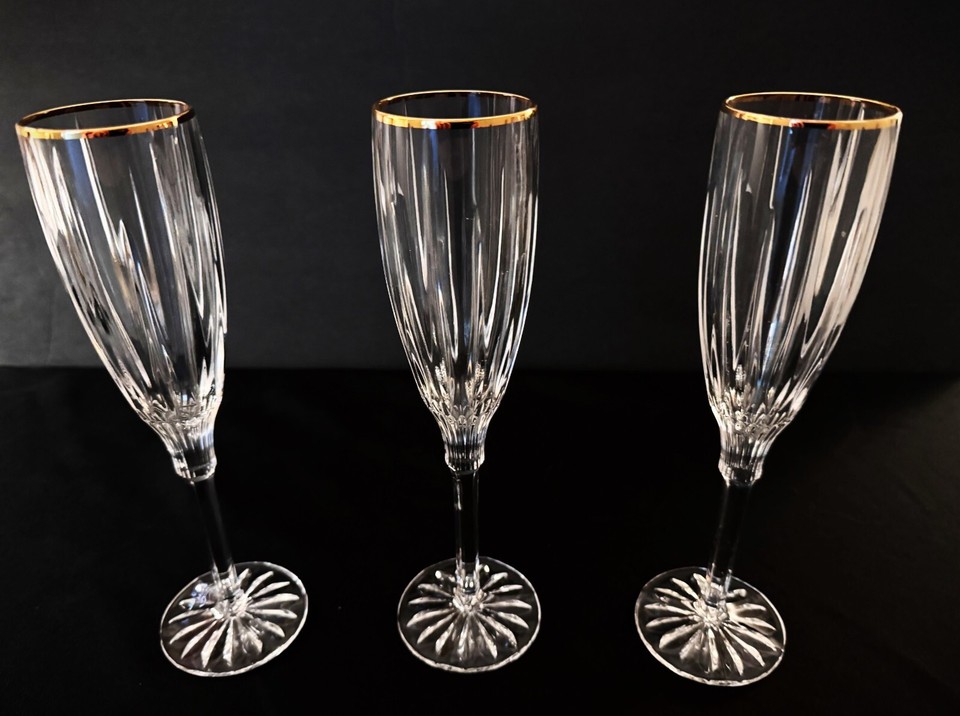 Gorham Crystal Sundance Gold Rim Champagne Flute Glasses Set of 3 ...