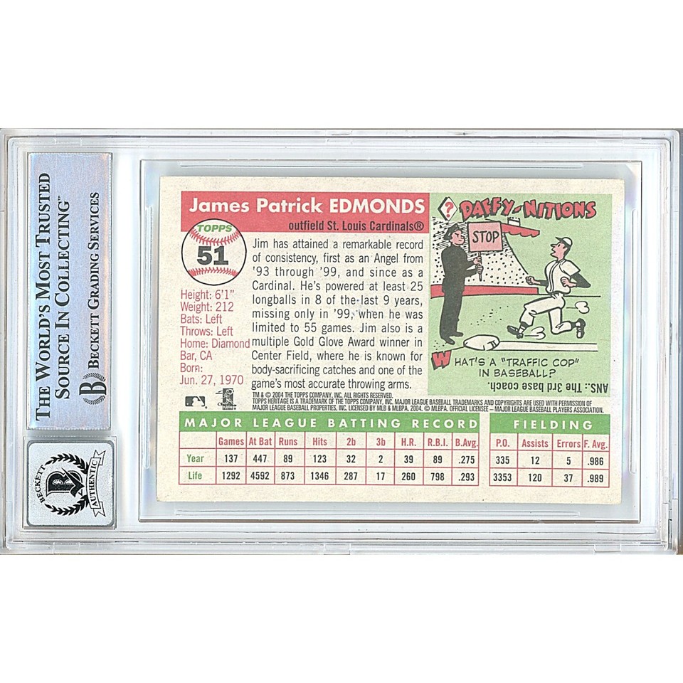 Jim Edmonds St Louis Cardinals Autograph 2004 Topps Heritage #51 BAS ...
