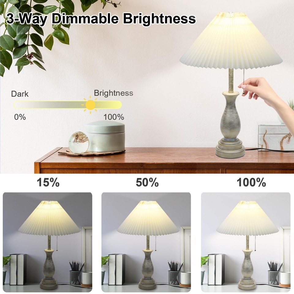 Farmhouse Table Lamp with Pull Chain Switch Control 3-Way Dimmable ...