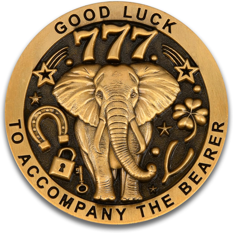 Good Luck Challenge Coin Dual Sided - Elephant & Four Leaf Clover ...