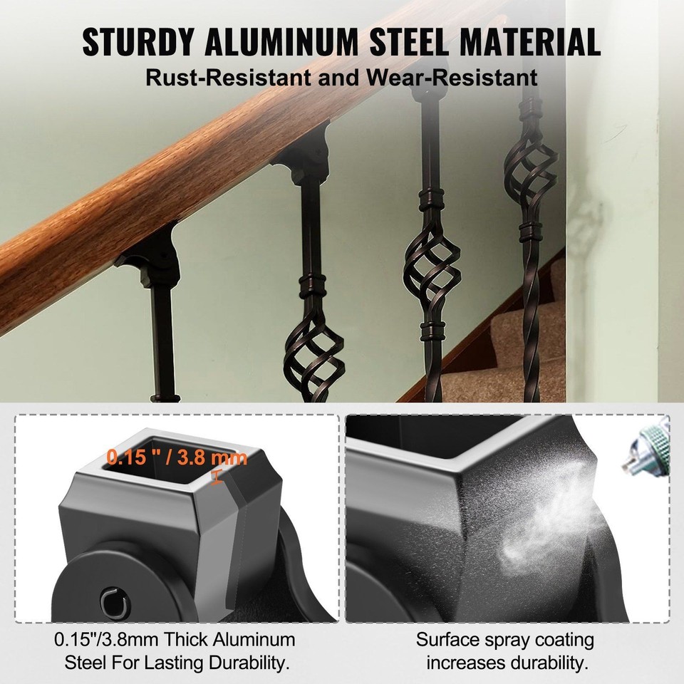 Heavy Load Baluster Shoe 0.5in x 0.5in Rail 0-90 Degree Aluminum Black ...