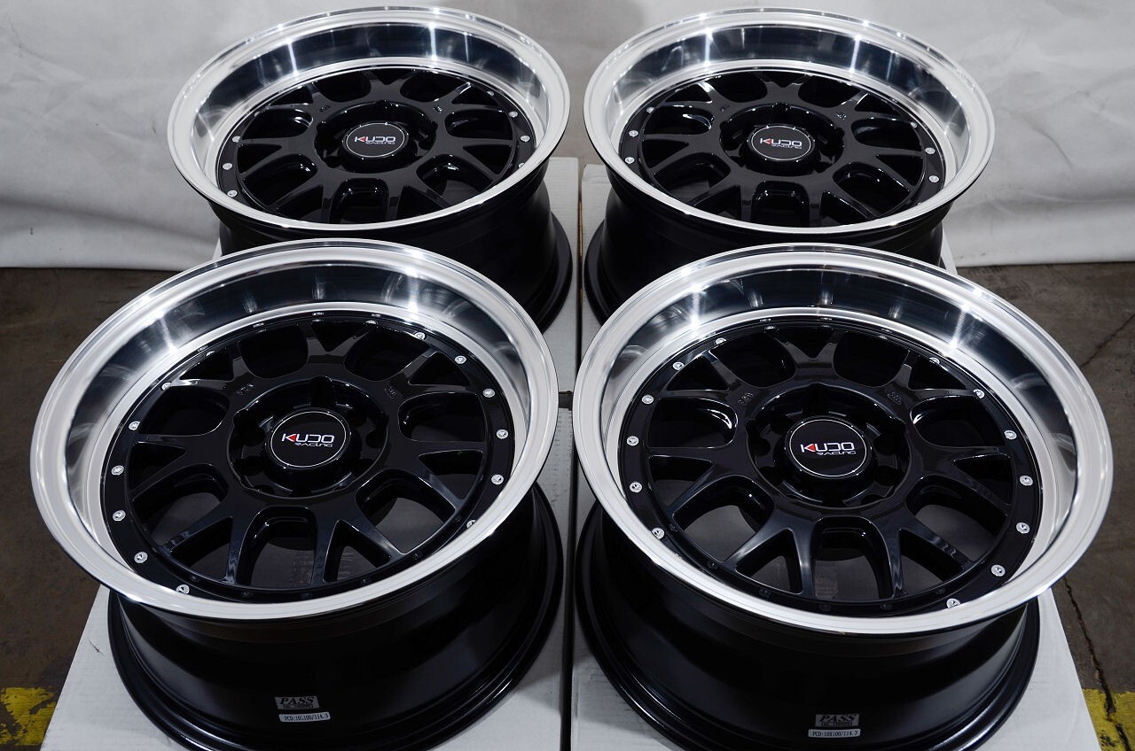 Kudo Racing Fatal 15x8 5x100 5x114.3 Low Offset Black w/Polished Lip ...
