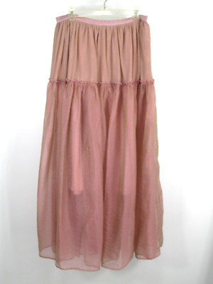 NWT BOHME Tiered Maxi Skirt Women Medium Sheer Rose Gold Pink Lined ...