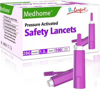 Pressure Activated Safety Lancets, 100 Count, Sterile, Single Use and ...