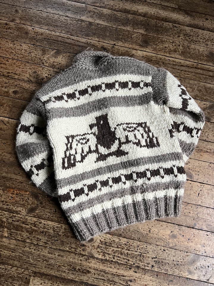 A Stunning Vintage Canadian Cowichan Wool Knit Cardigan With Eagle ...