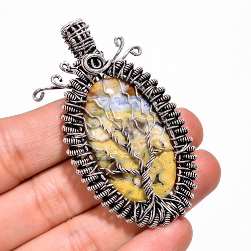 Ocean Jasper Vintage Style .925 Silver Plated Wire Wrapped Pendant 2.5 ...