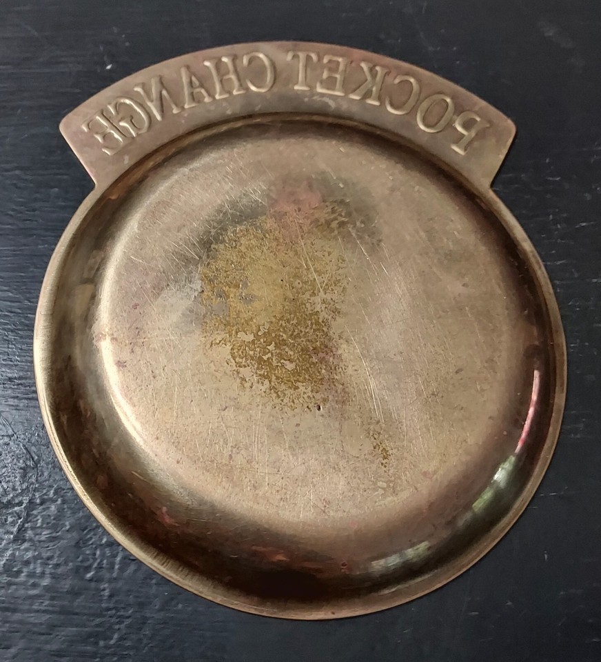 Vintage Brass Pocket Change Trinket Dish MCM Coins Keys Round Dresser ...