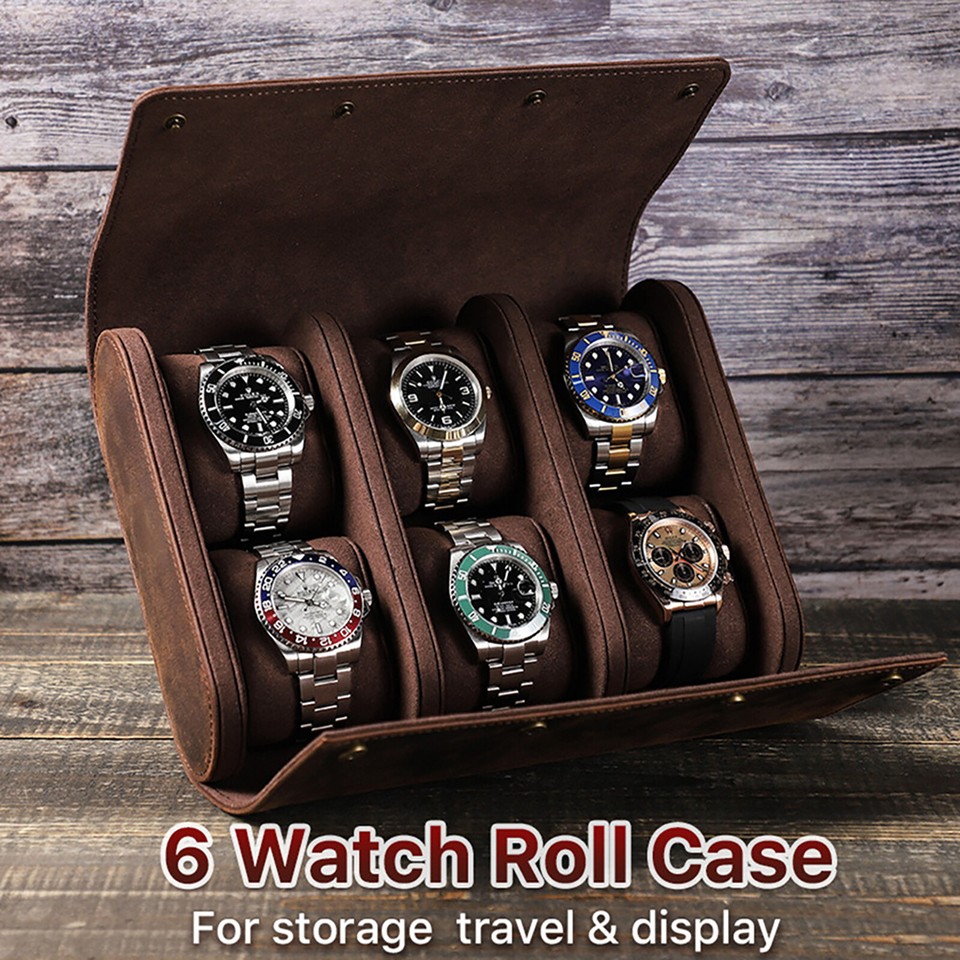 6-Slot Watch Roll Storage Box Genuine Leather Jewellry Watch Display ...