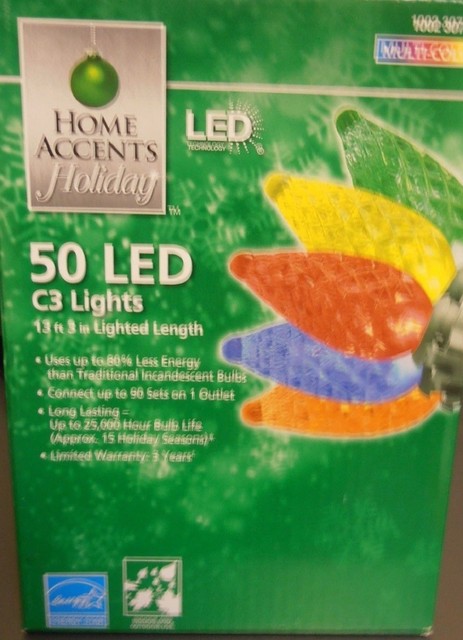 Home Accents Holiday 50 Multi-color C3 LED Lights Green Wire Indoor ...