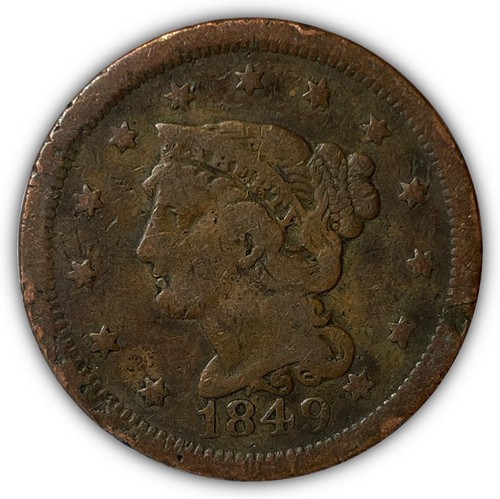 1849 Braided Hair Large Cent Fine F Coin #8481 | eBay