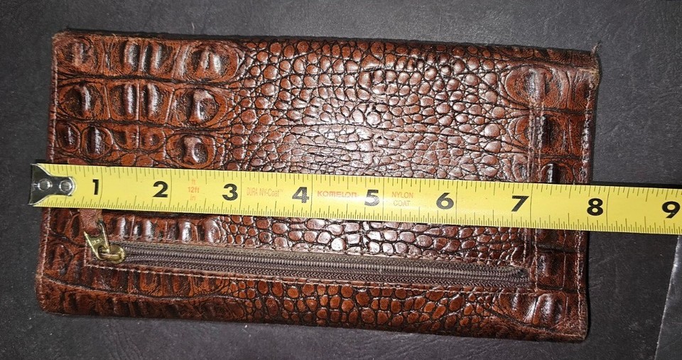 Vintage Brown Moc Croc Embossed Leather BRAHMIN Tri-Fold Wallet Checks ...