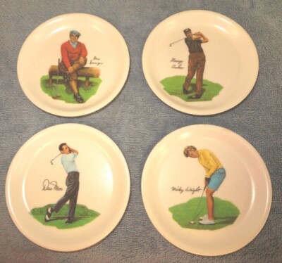 4 Vtg Melamine Wilson PGA Golf Drink Coasters - Sarazen, Archer, Maar ...