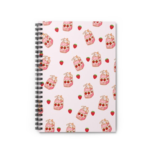 Strawberry Milk Spiral Notebook Journal diary | Kawaii aesthetic (light ...