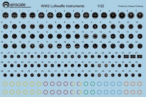 Airscale 1/32 WWII German Luftwaffe Cockpit Instruments Gauges Decals ...