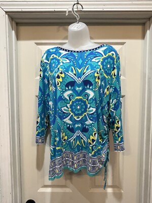 Ruby Rd. PS Rayon Spandex Tunic Top Blue Floral 3/4 Sleeve | eBay