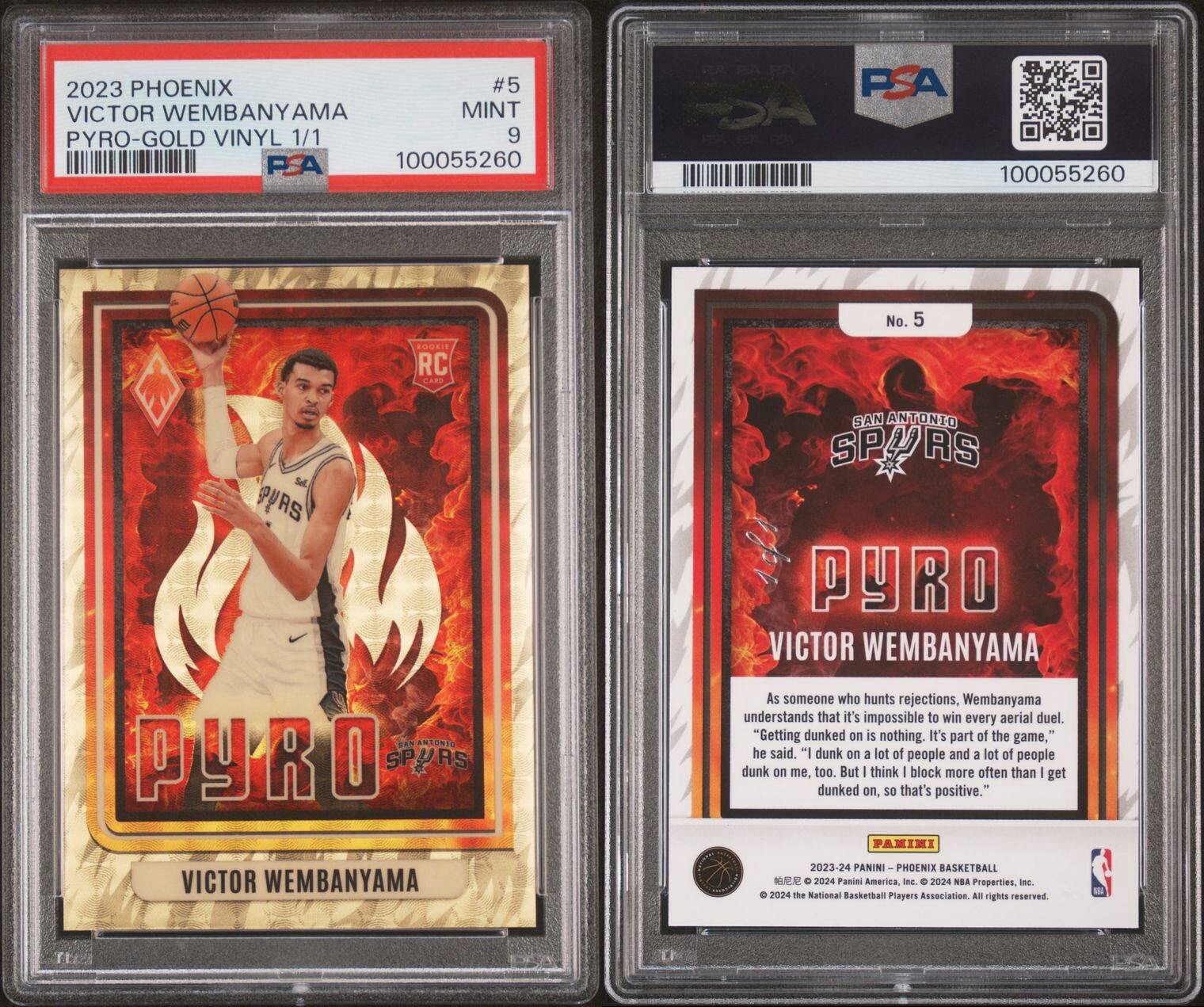 💎📈🔥2023–24 Phoenix Pyro Victor Wembanyama Gold Vinyl 1 Of 1! ROOKIE PSA 9 | eBay