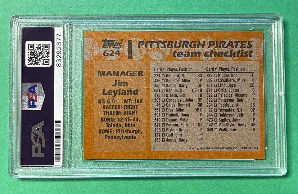 JIM LEYLAND AUTOGRAPH 1988 TOPPS PSA/DNA AUTO GRADE 9 PIRATES | eBay