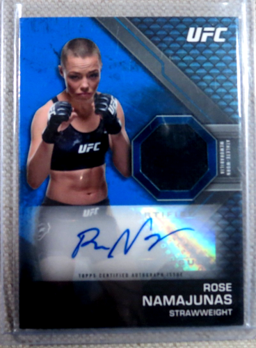 MMA ROSE NAMAJUNAS 2020 UFC Topps Knockout Blue Autograph Worn Patch ...