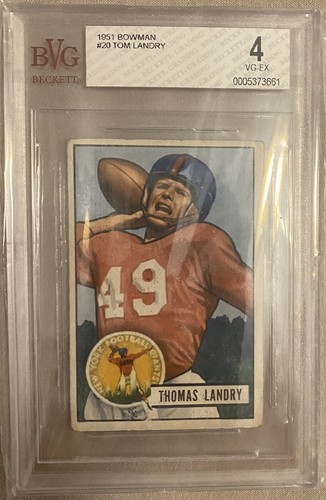 1951 BOWMAN FOOTBALL TOM LANDRY #20 ROOKIE GIANTS BGS BVG 4!!! | eBay