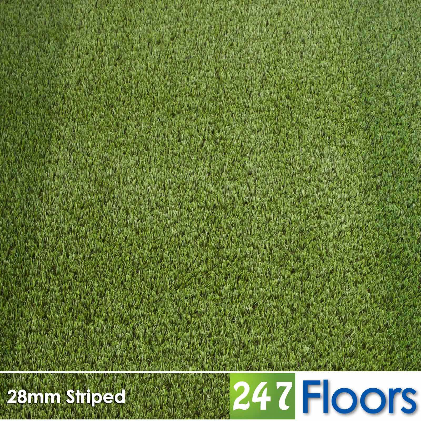 Striped 28mm Realistic Artificial Grass, Natural Look Garden Lawn Turf ...
