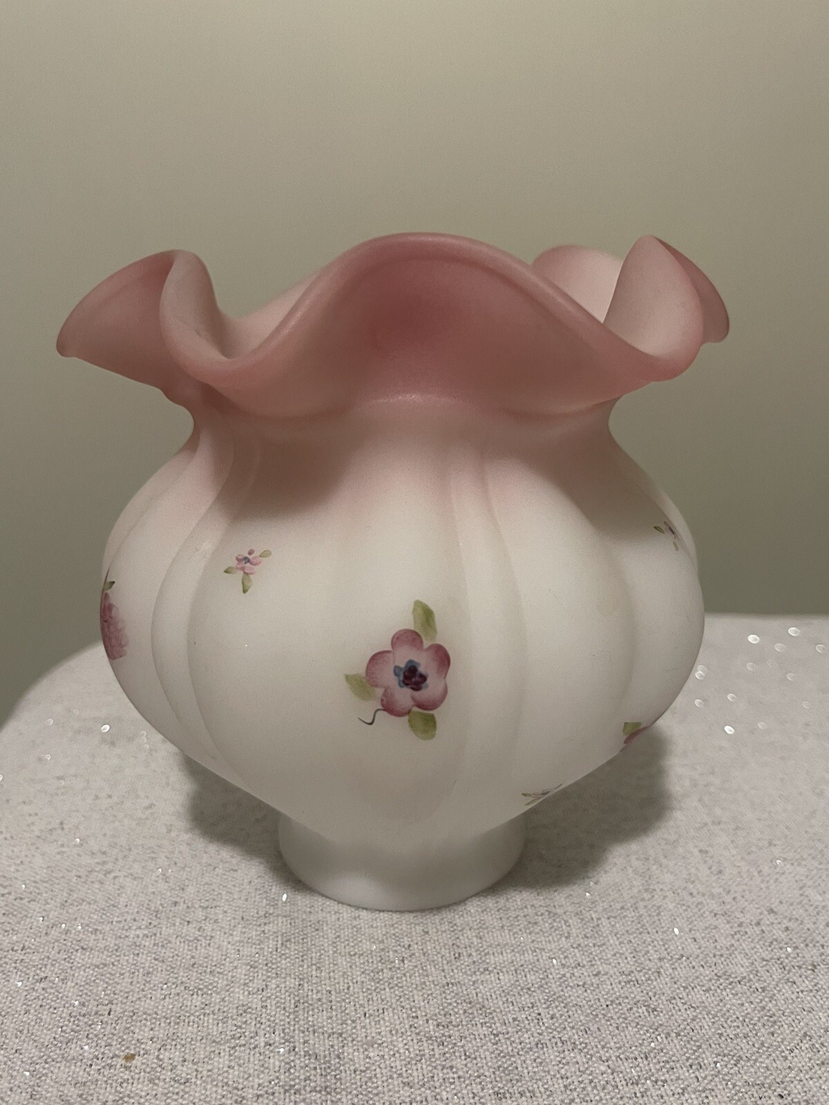 VTG Fenton Rosalene Vase with Hand Painted Flowers & Raspberries 5x5-1/4" VGC | eBay