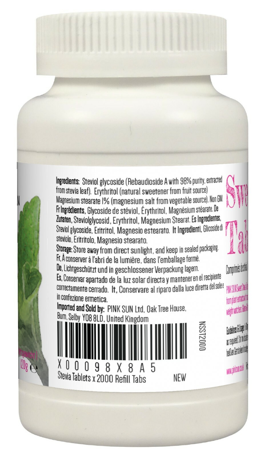 PINK SUN Table Top Sweetener Stevia Tablets - 2000 Refill Tabs for sale ...