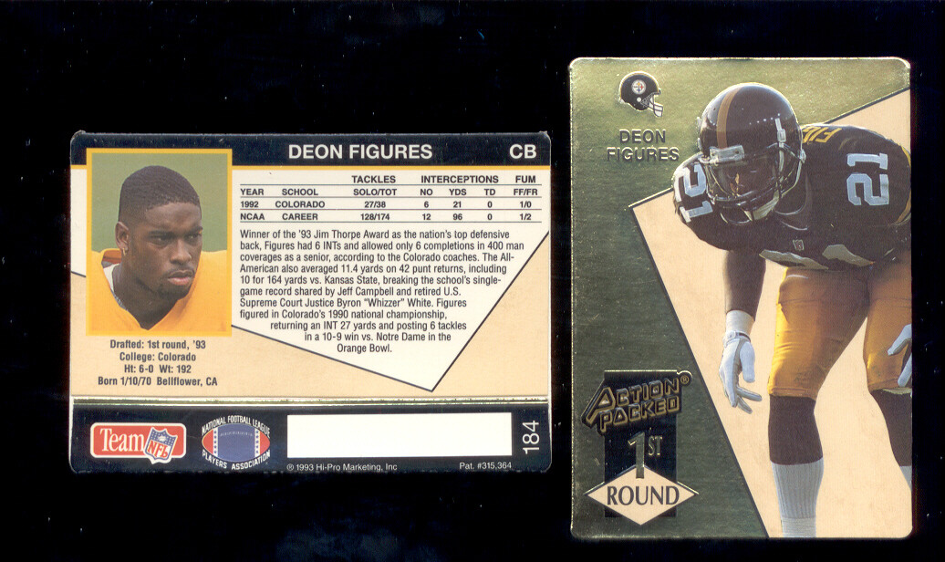 1993 Action Packed DEON FIGURES Pittsburgh Steelers Rookie Card | eBay
