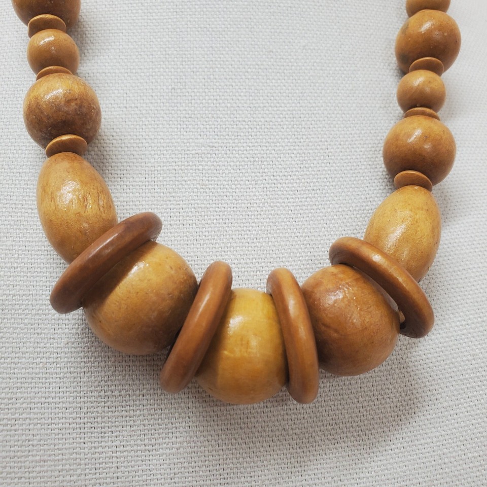 Vintage Single Strand Chunky tan Bead Necklace 23" Wooden | eBay