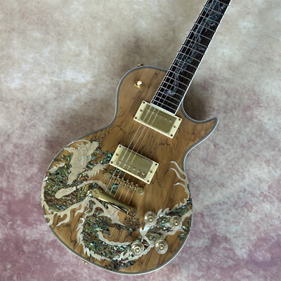 Custom LP Electric Guitar Brown Abalon Dragon Inlay Black Fretboard H-H ...