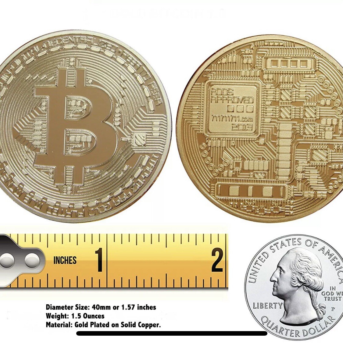 Bitcoin Commemorative Coin (2 x Coins) Crypto Currency Collectible Gold ...