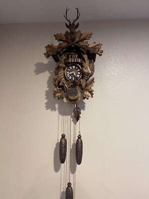 LARGE Vintage Antique Germany Black Forest,hunter Cuckoo Clock,3 Weight ...
