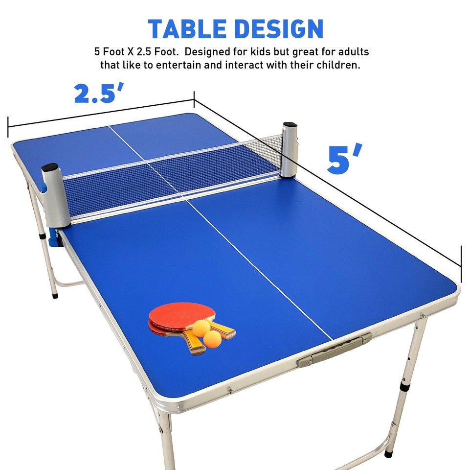 Ping Pong Table Tennis - Table Size 5 Foot X 2.5 Foot Legs 24”-28” Tall ...