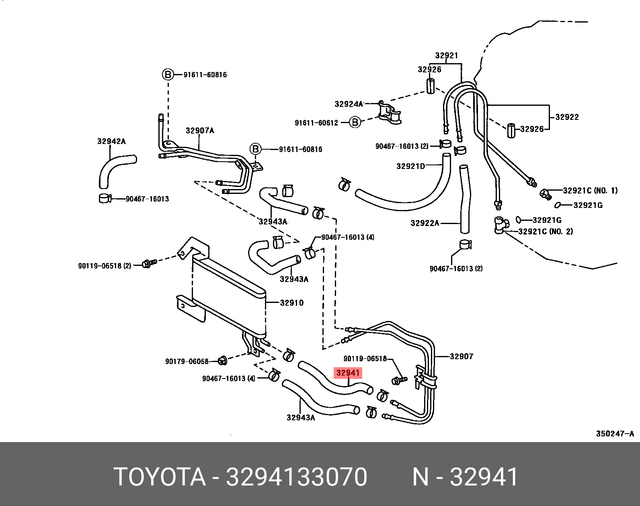 Genuine OE hose oil cooler inlet no.1 3294133070 for TOYOTA 32941-33070 ...