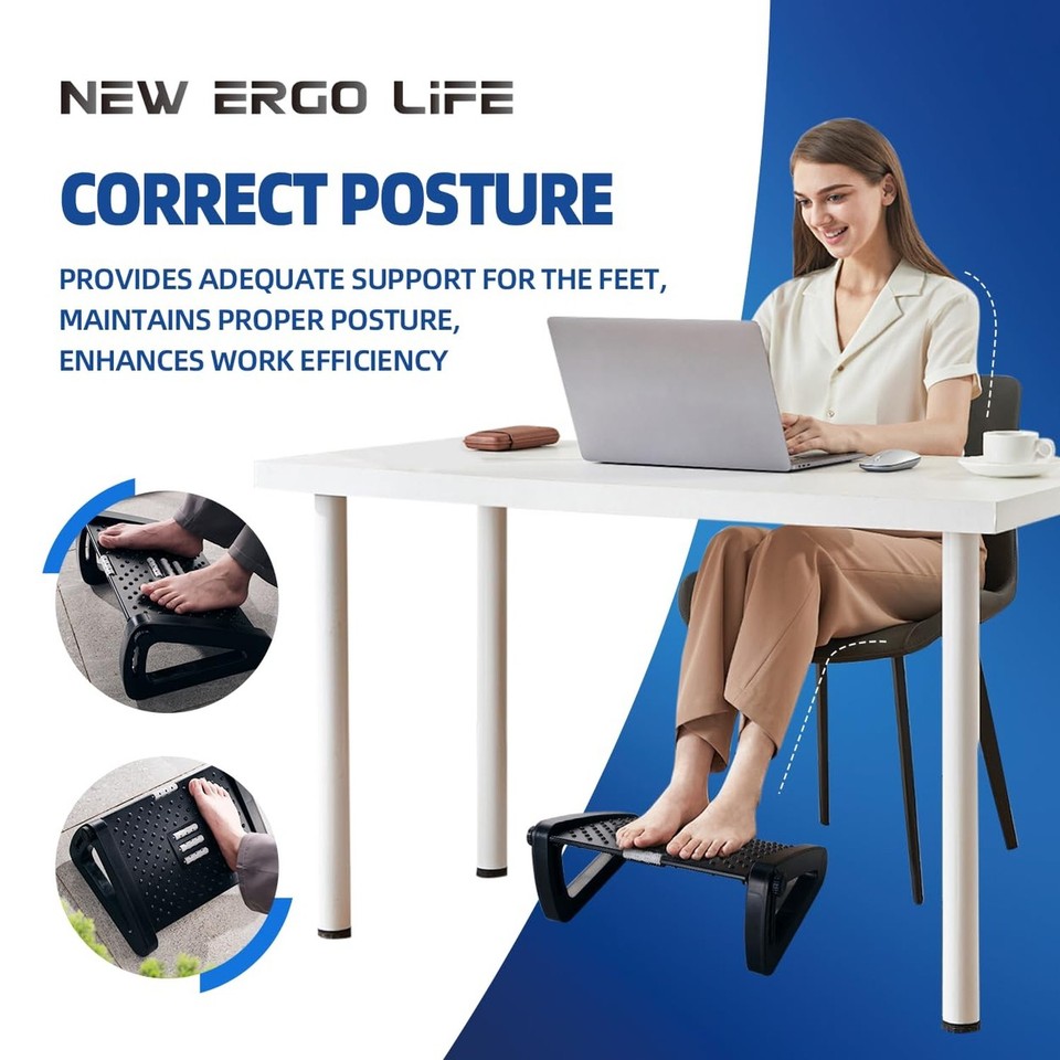 Ergo Life Adjustable Footrest Under Desk, Comfort Foot Stool at Work, 6 ...