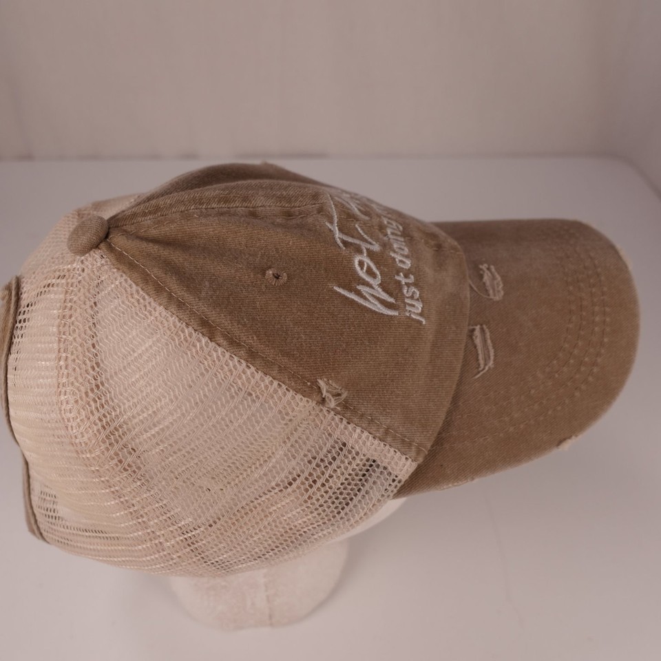 Y.F Women's Khaki Adjustable Hot Mess Distressed Trucker Ponytail Cap ...
