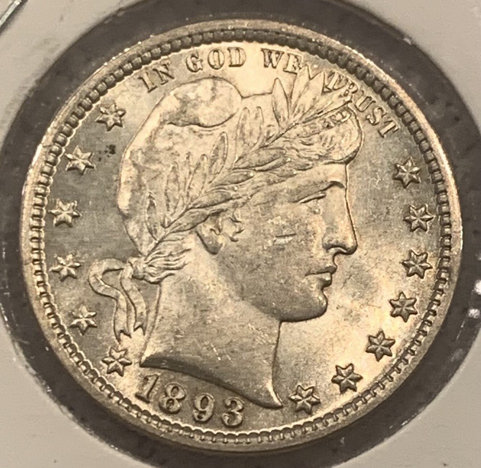 1893 Barber Quarter 25 Cents Choice BU MS Coin Bright White Lots Of ...