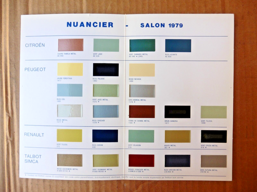nuancier coloris voitures 1979/80, Talbot Simca, Renault , citroen ...