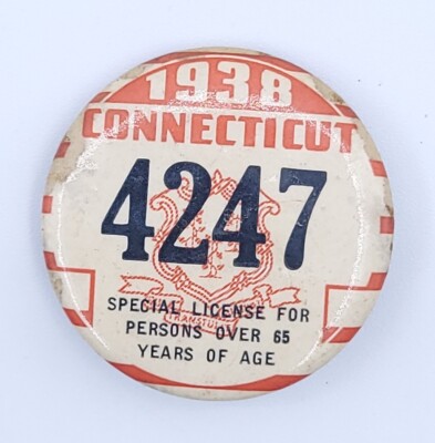 Rare 1938 Connecticut Over 65 Special license Pin Pinback Badge G | eBay
