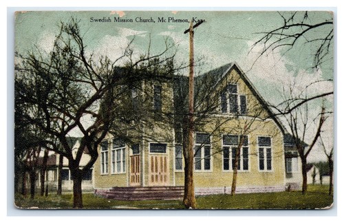 McPherson, KS Postcard- SWEDISH MISSION CHURCH Trees Yellow | eBay