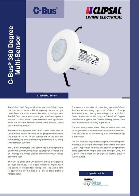 Clipsal C-BUS 360-DEGREE MULTI-SENSOR 5753PEIRL Flush Mounted,White AUS ...