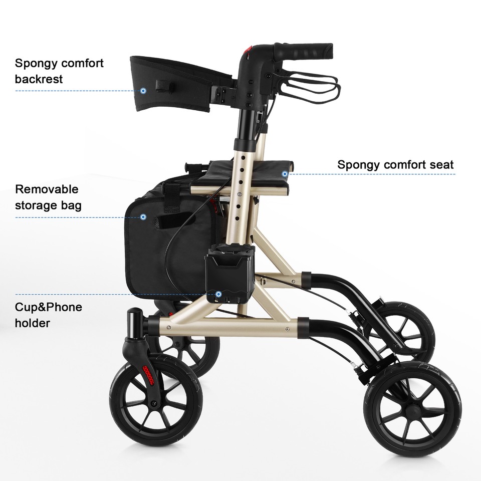 Adjustable Rollator Walker with Seat Folding Ergonomic Chair 4x8 ...