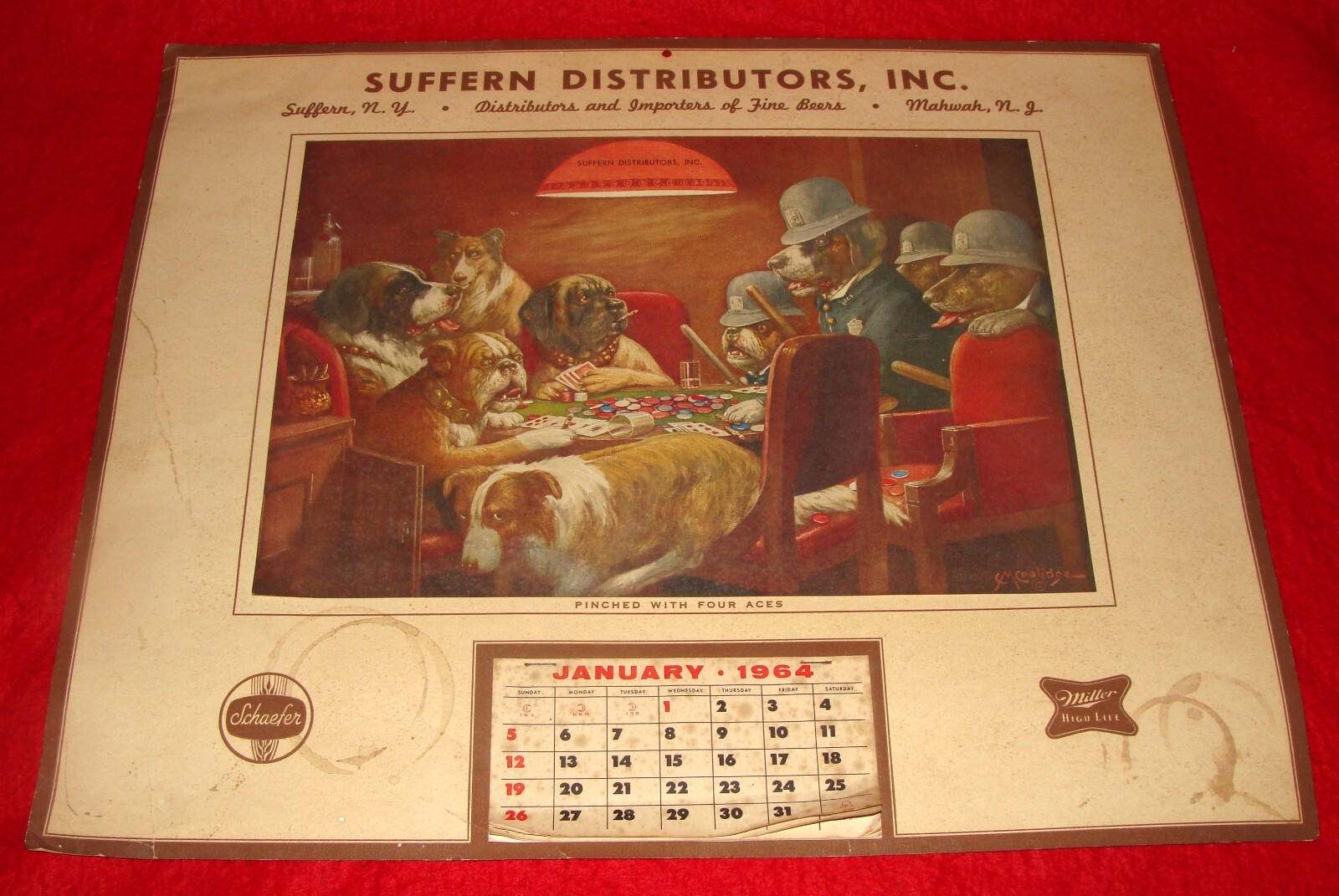 Vint. 1964 Poker Playing Dogs & Cops Calendar by Coolidge Miller ...